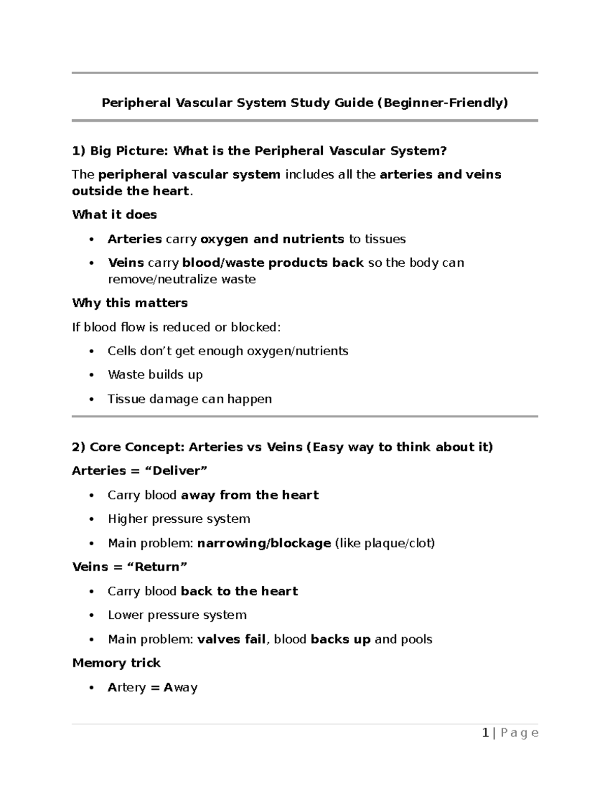 Final Study Guide: Peripheral Vascular System (PVS) Overview - Studocu