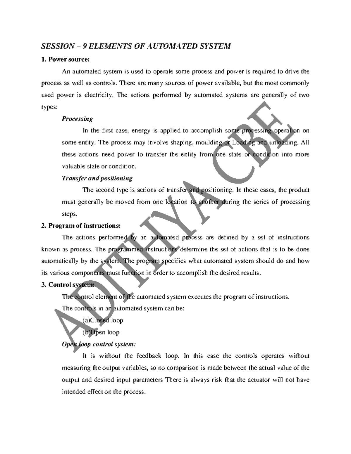 Session 9: Elements of Automated Systems in Manufacturing Control - Studocu