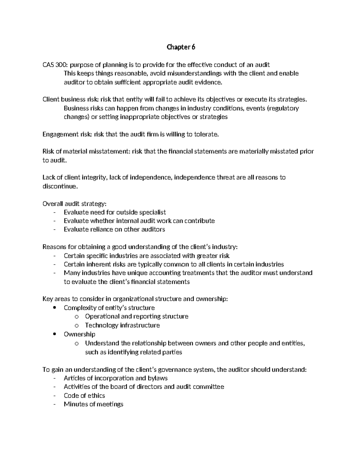 Chapter 6 CAS 300: Understanding Audit Planning and Risks - Studocu
