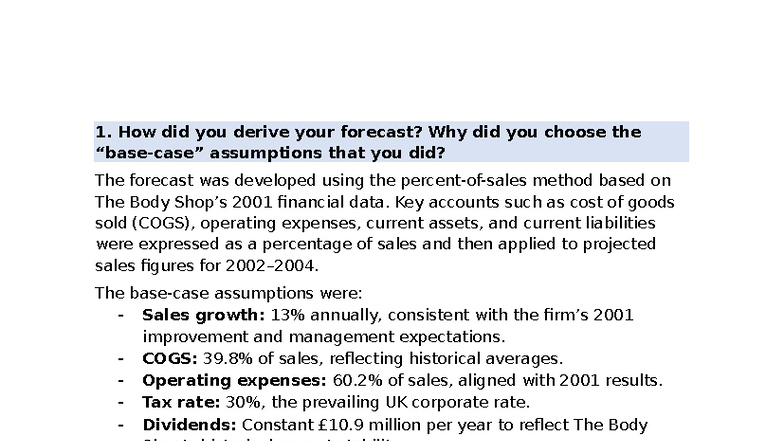 The Body Shop Case Study: Financial Forecasting & Assumptions Analysis ...