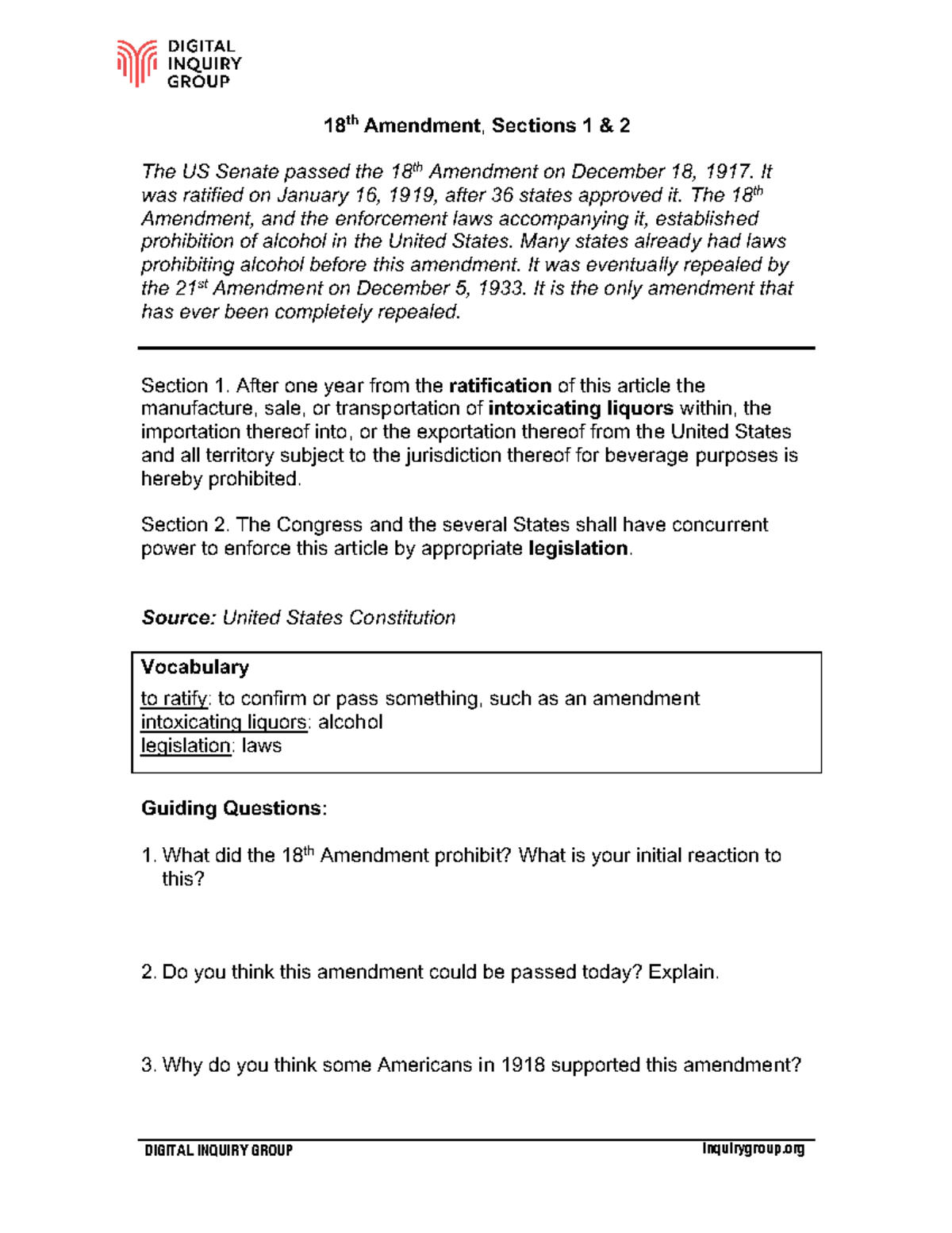 18th Amendment Prohibition Overview & Key Sections Analysis - Studocu