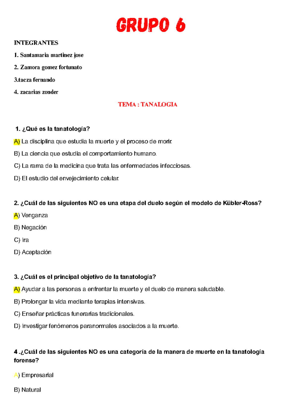 Grupo 6 - Tanatología: Estudio y Duelo en la Muerte - Studocu