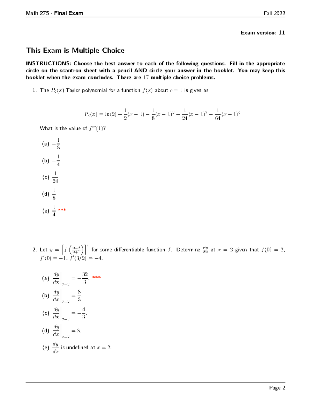 MATH275 Final Exam MC Questions and Solutions - Studocu
