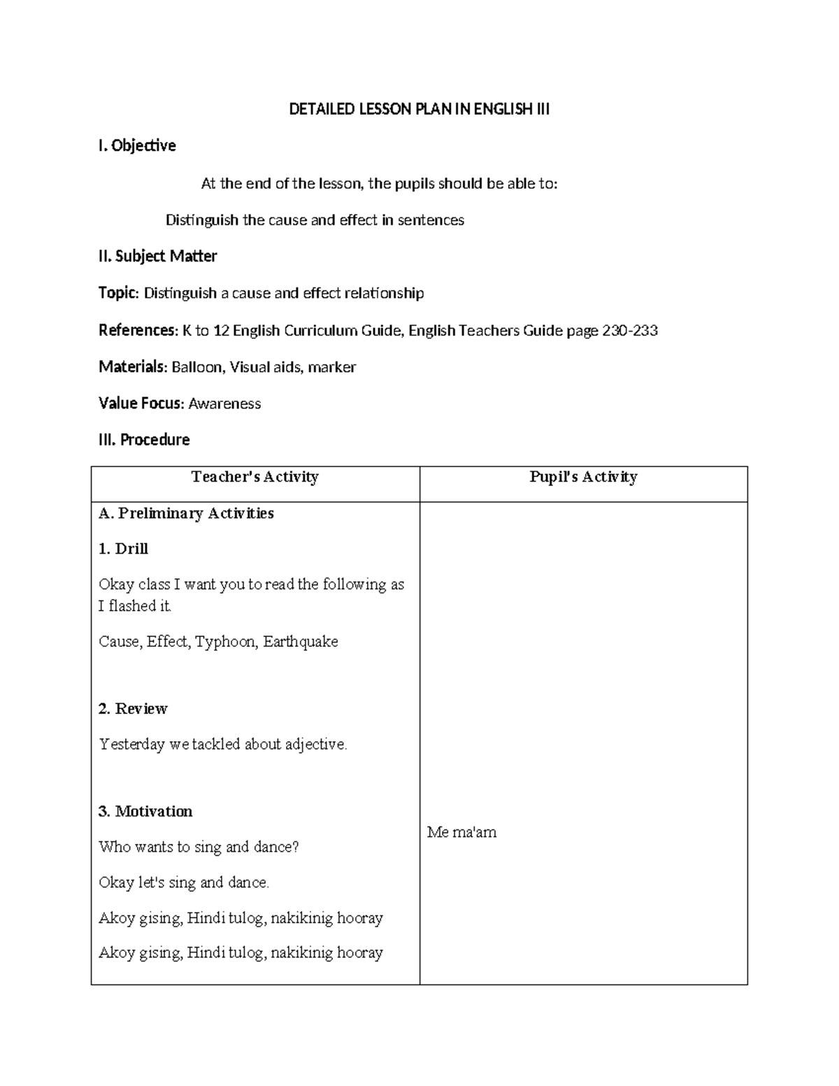 Detailed- Lesson-english lea - DETAILED LESSON PLAN IN ENGLISH III I ...