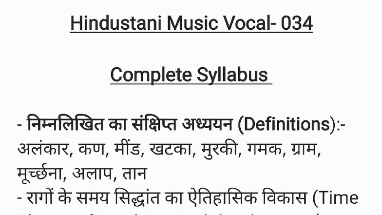 Hindustani Music 034 Complete Syllabus & Notes for Exam Prep - Studocu