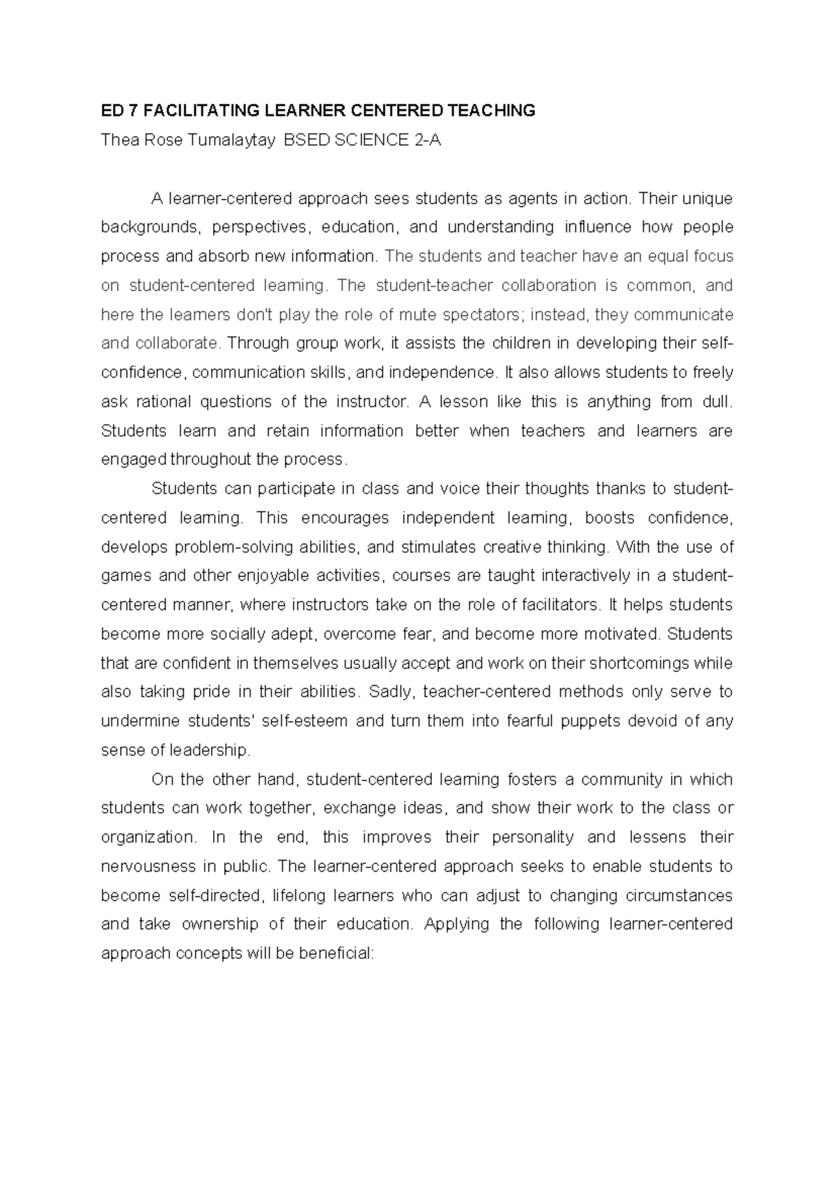 ED 7 Final Exam on Facilitating Learner-Centered Teaching - Studocu