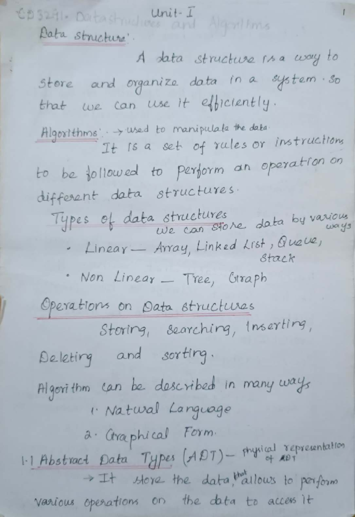 Unit 1 DS - Data Structures and Algorithms I Handwritten Notes - Studocu
