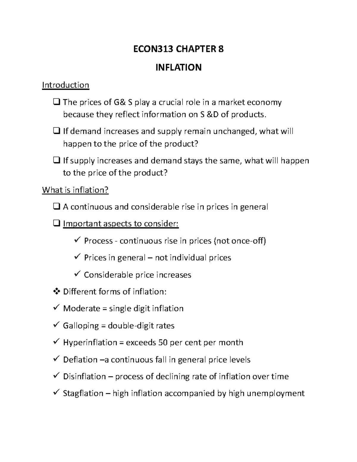 ECON313 Chapter 8: Understanding Inflation and Its Impacts - Studocu