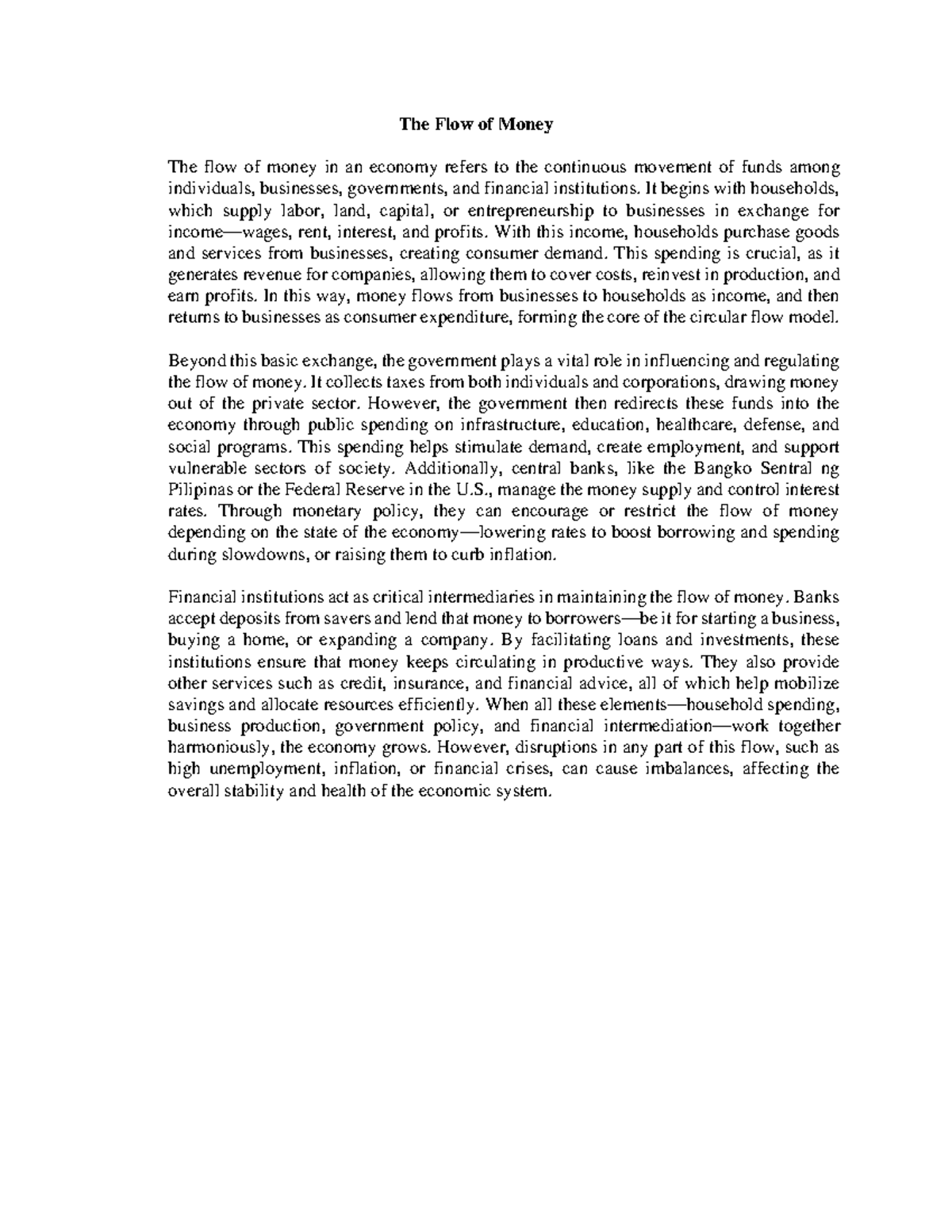 The Circular Flow of Money in the Economy: Key Concepts Explained - Studocu