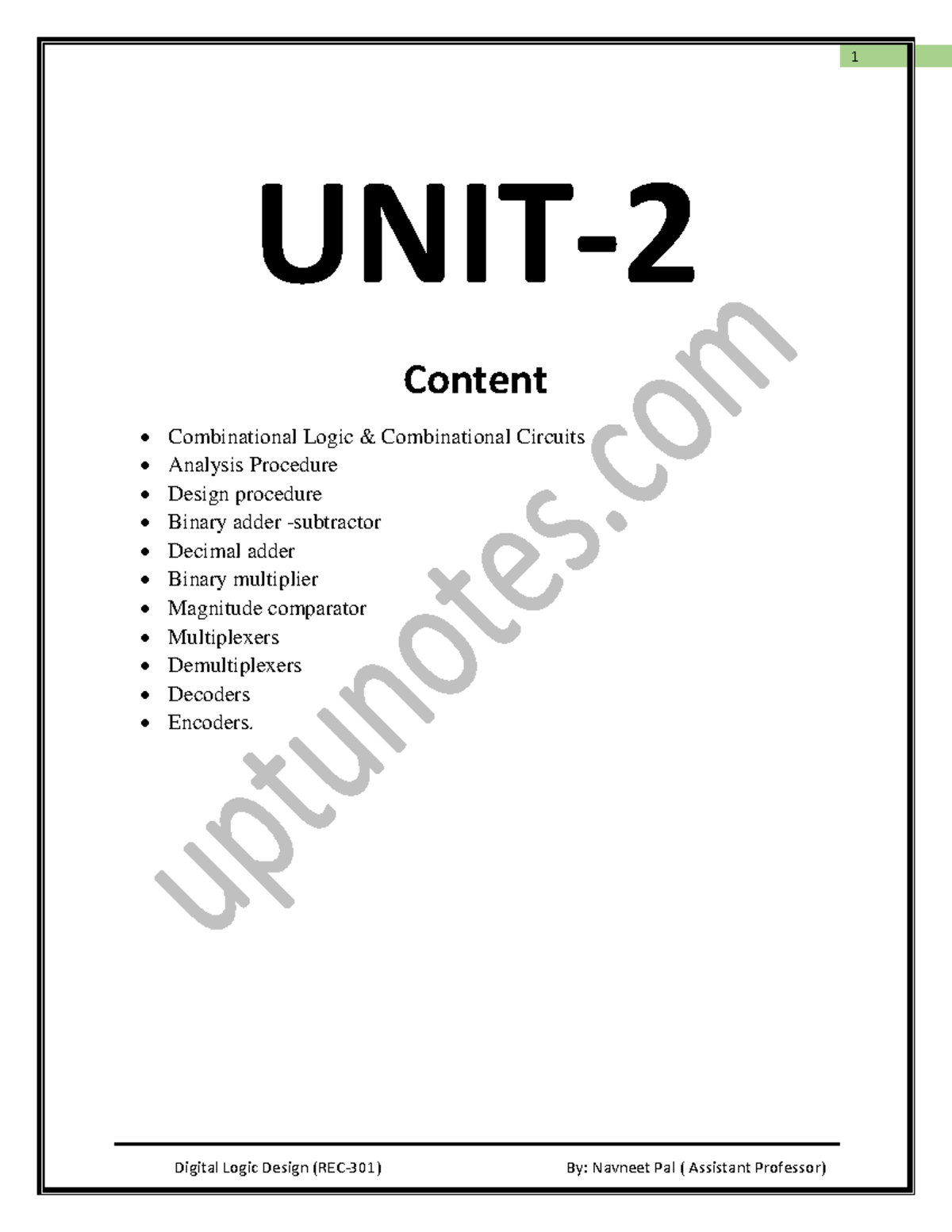 DLD-Unit-2: Combinational Logic Circuits Analysis & Design Procedures ...