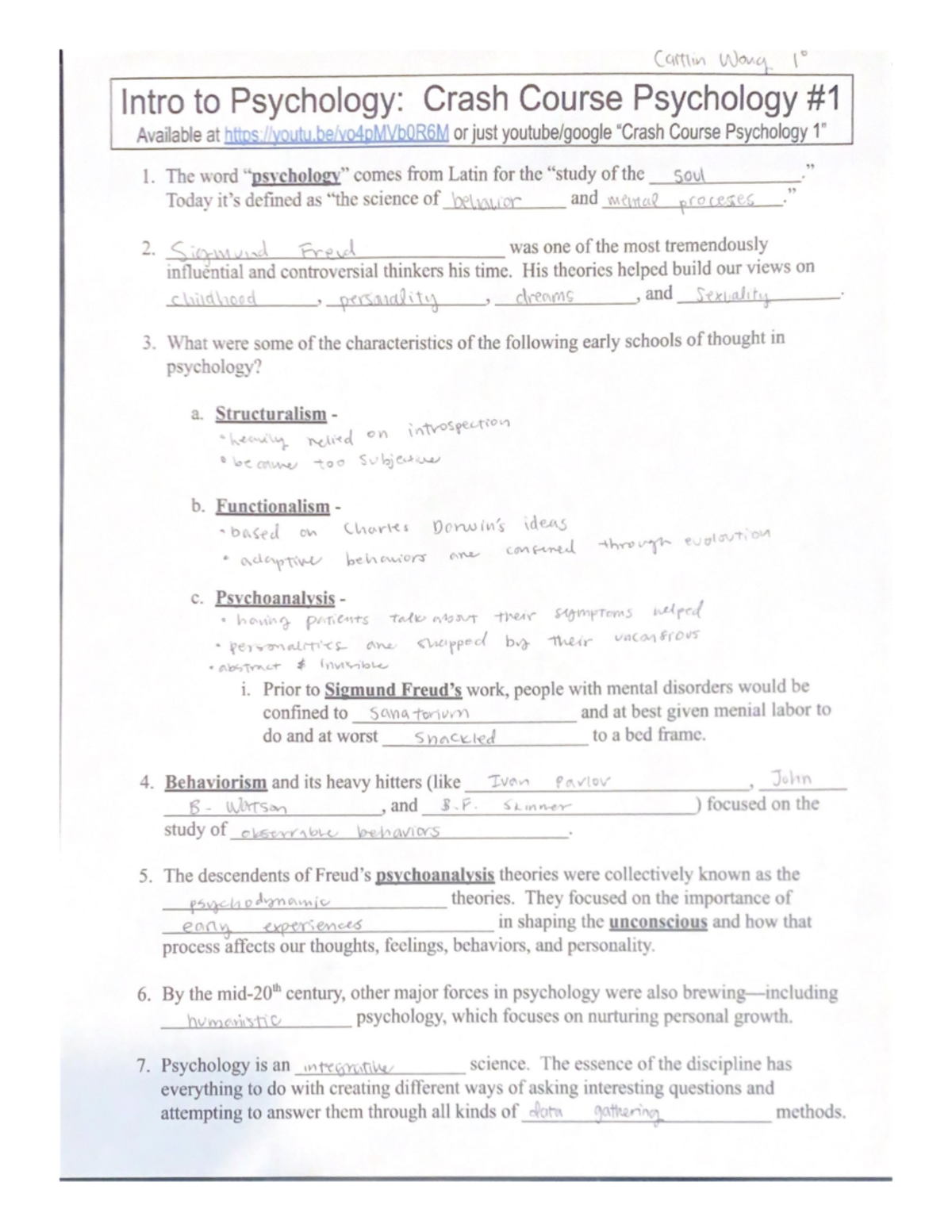 Intro to Psychology Crash Course Psychology #1 - PSY 202 - Studocu