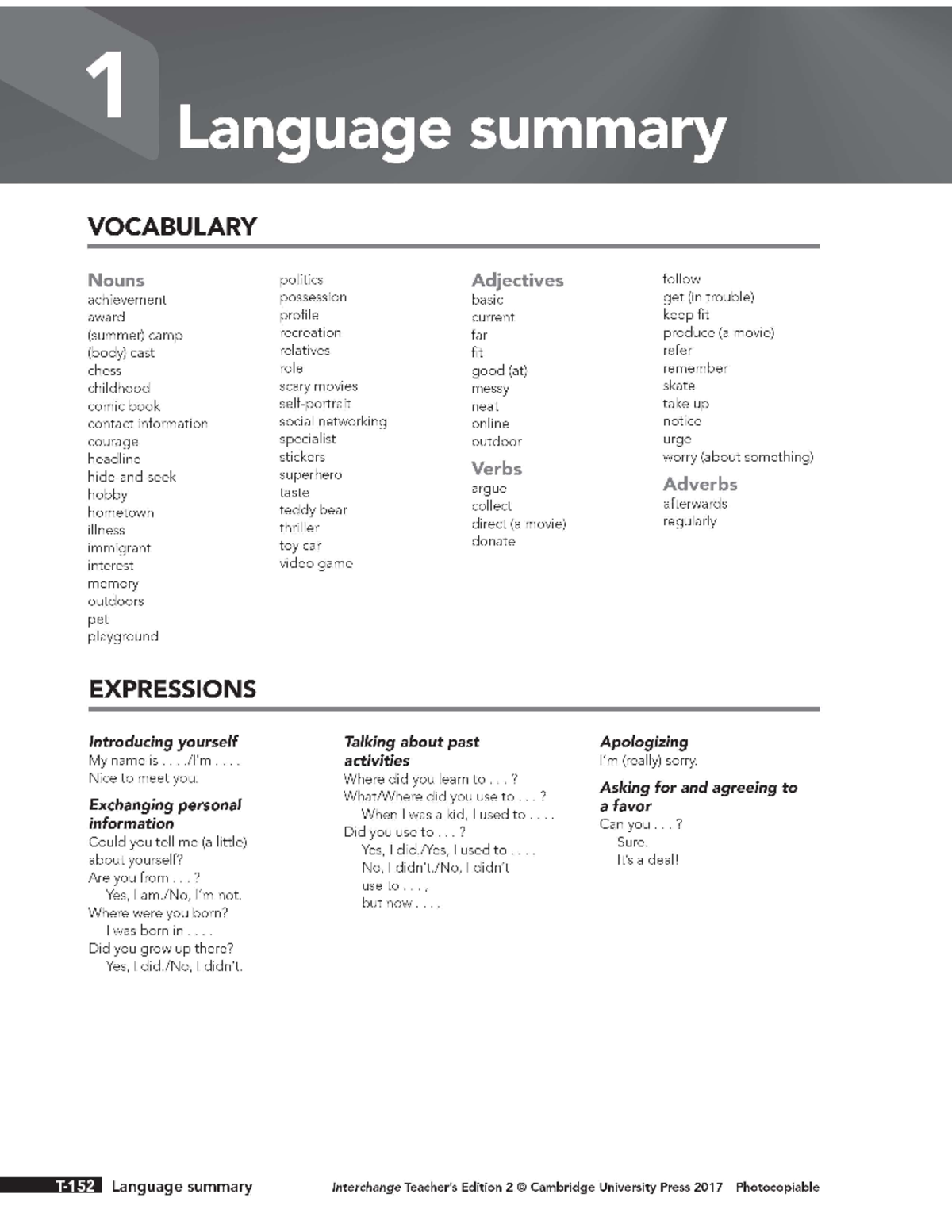 Interchange 2 Language Summary - 5th Edition Overview and Key ...