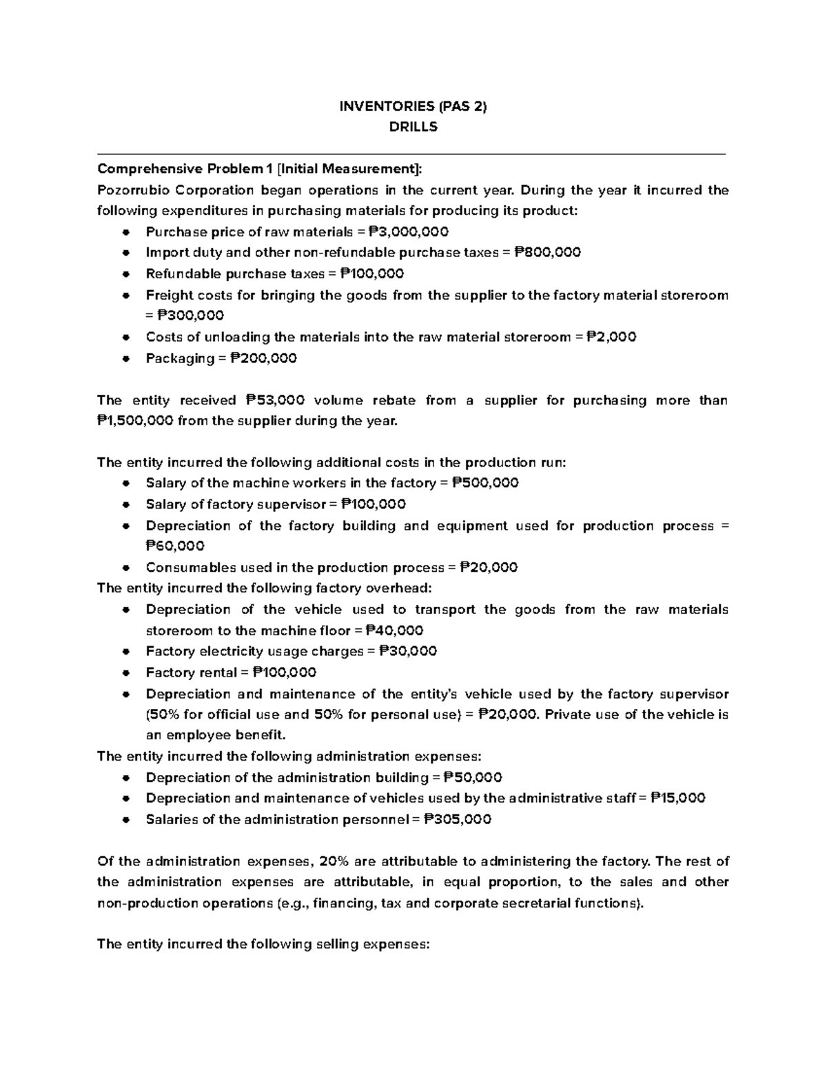 Comprehensive Problem 1: Inventories (PAS 2) Analysis and Calculations ...