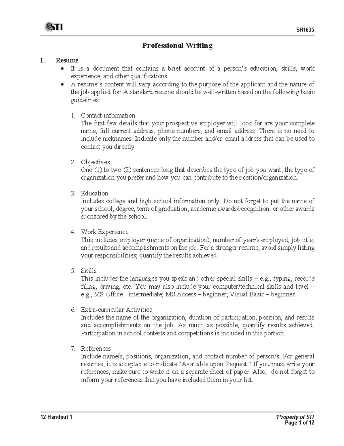 G11- 12 Handout 1 - Notes - 12 Handout 1 *Property of STI Professional ...