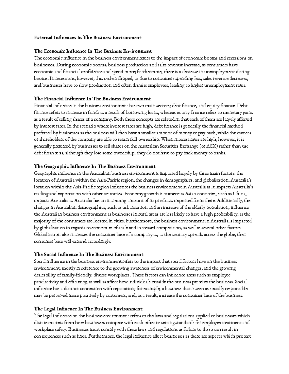 External Influences on Business Environment: Economic, Social, and ...