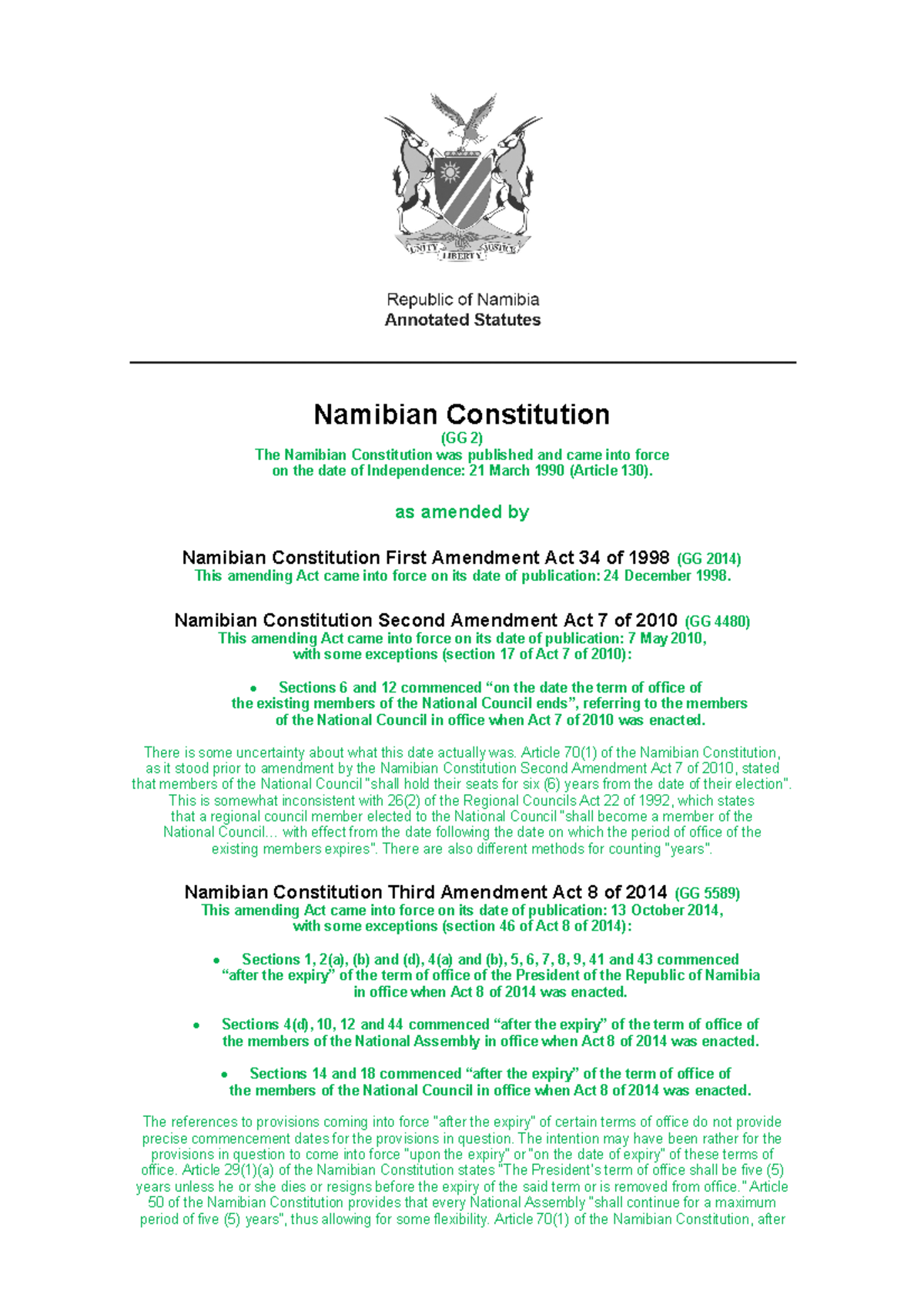 Namibian Constitution: Overview and Amendment Details (GG 2) - Studocu