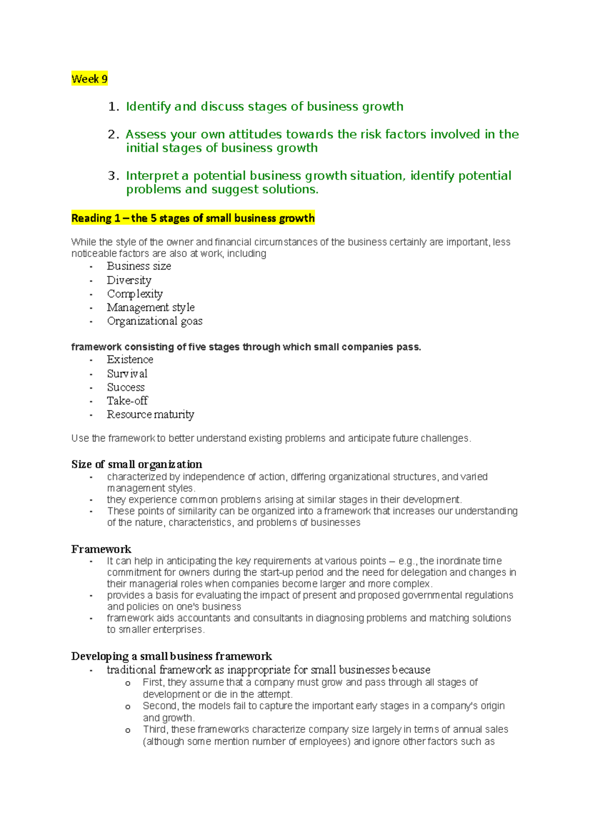 Week 9 and 10 Buisness - summarized lecture notes on the topics ...
