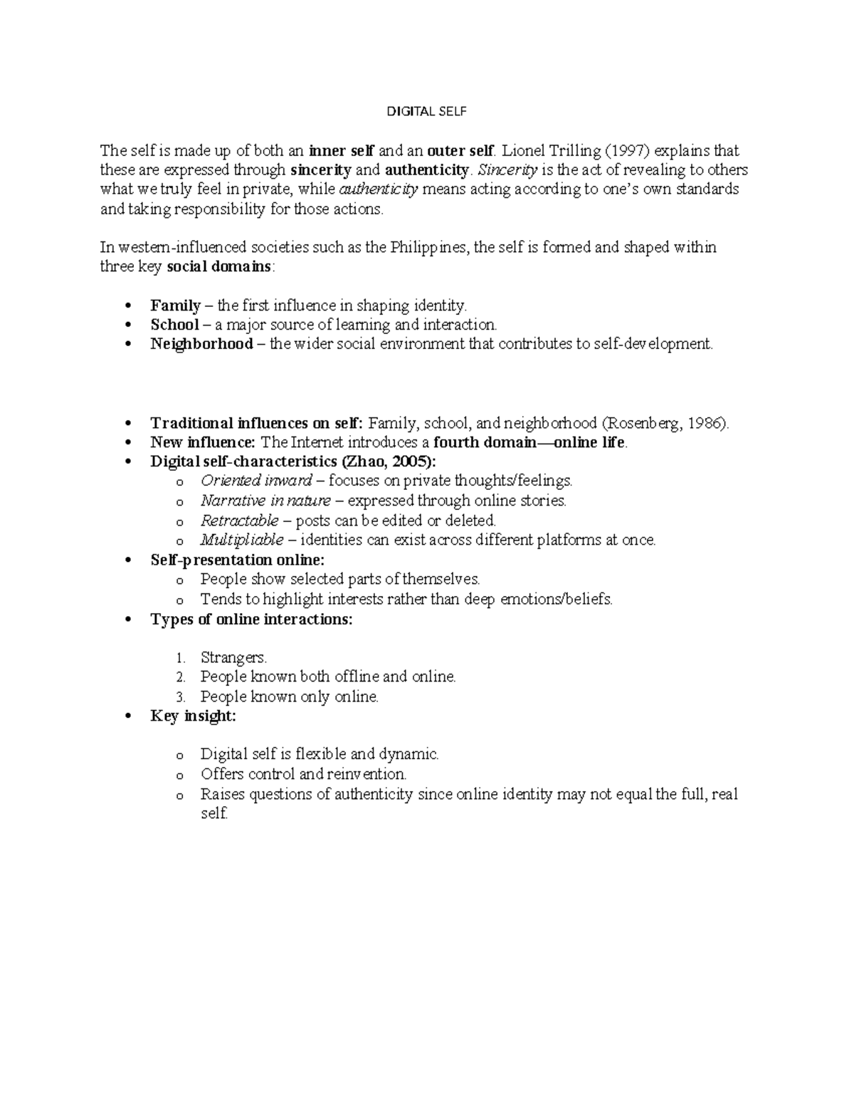 DIGITAL SELF: Exploring Identity in the Online World - Studocu