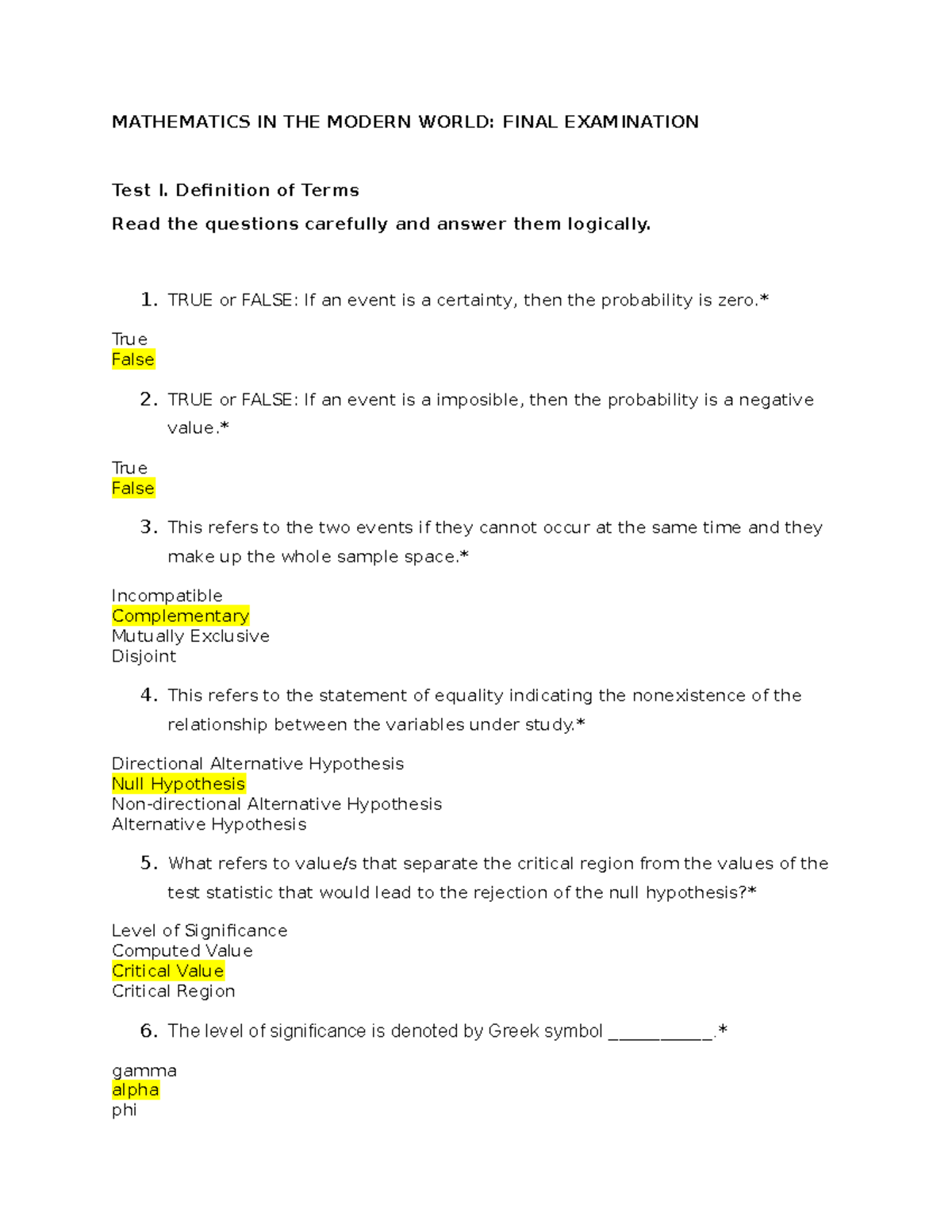 Mathematics in the Modern World: Final Exam Study Guide on Topics - Studocu