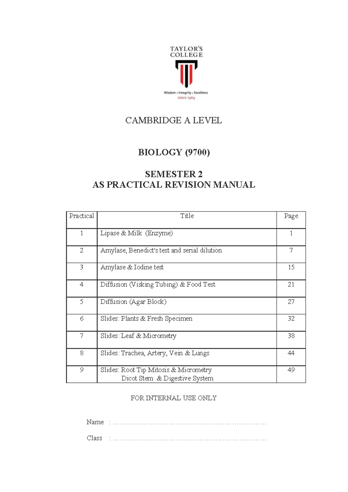 CAMBRIDGE A LEVEL BIOLOGY (9700) SEMESTER 2 PRACTICAL REVISION GUIDE ...