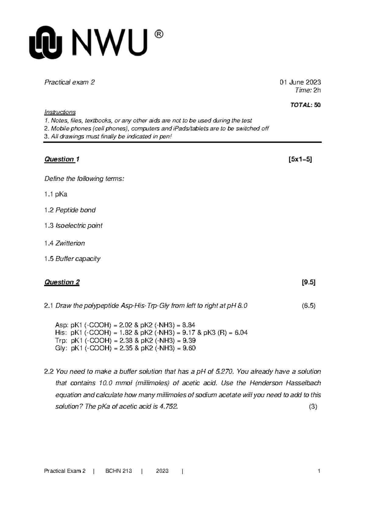 BCHN 213 - Practical Exam 2 Summary and Key Topics 2023 - Studocu