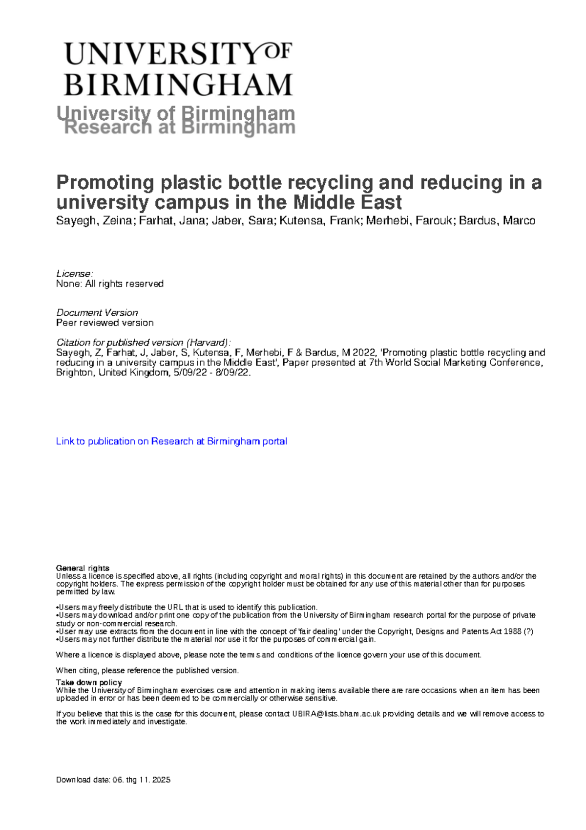 AUB MPH Case Study: Promoting Plastic Bottle Recycling & Water Use ...