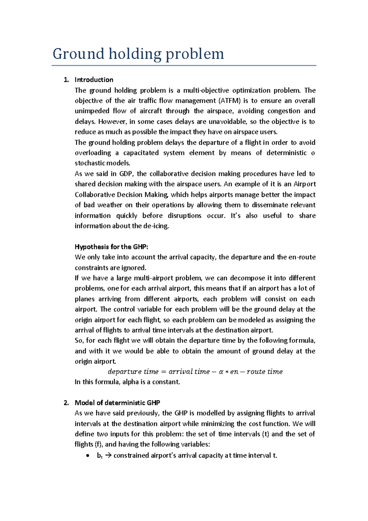 Ground Holding Problem in Air Traffic Flow Management (ATFM) - Studocu