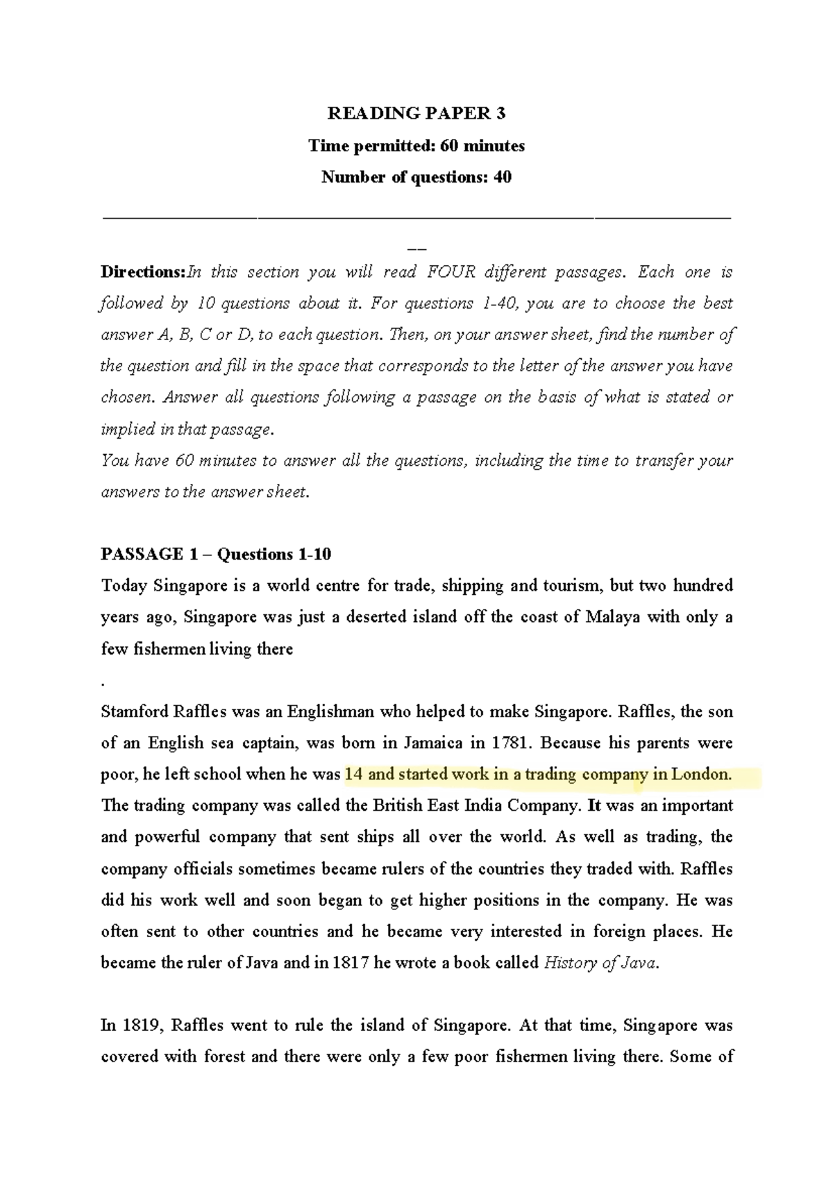 TEST 203 - Reading Comprehension Practice Paper with Passages and ...