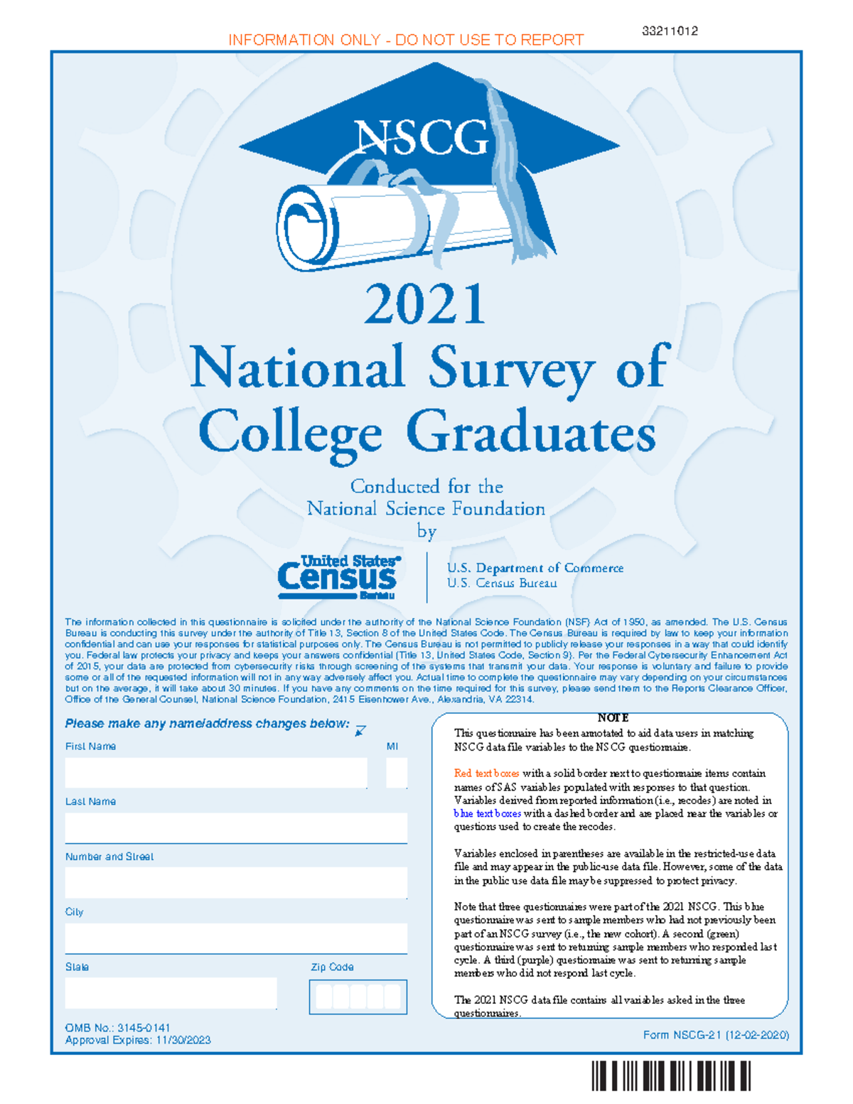 33211012 NSCG 2021 National Survey of College Graduates Instructions ...