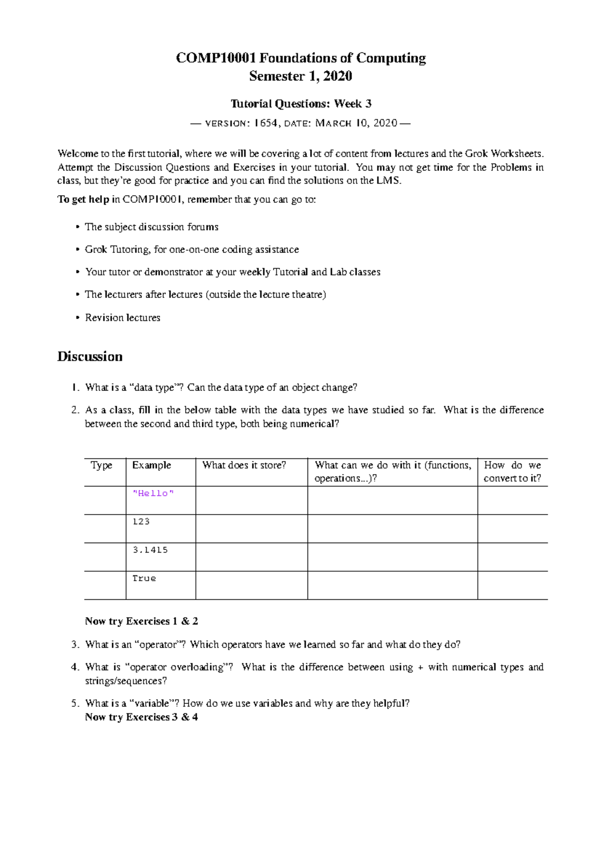 Tutesheet-week03 - FOC - COMP10001 Foundations of Computing Semester 1 ...