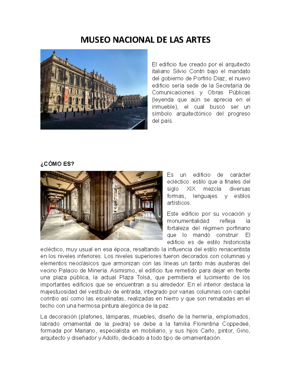 Historia y Arquitectura del Museo Nacional de las Artes - Studocu