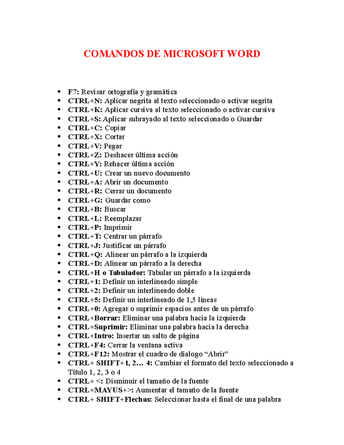 Comandos DE Microsoft WORD - COMANDOS DE MICROSOFT WORD F7: Revisar y Aplicar negrita al texto ...