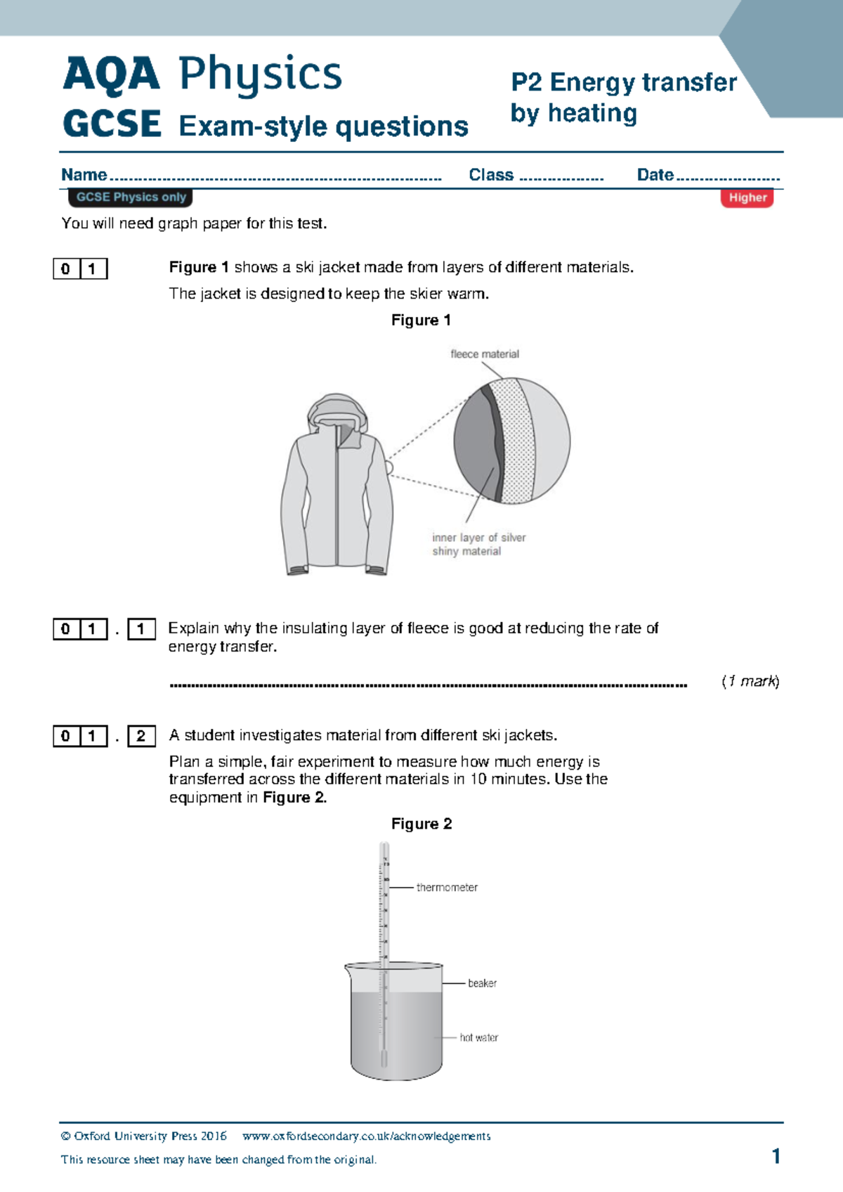 P2 Physics Exam-Style Questions: Energy Transfer & Thermal Conductivity ...
