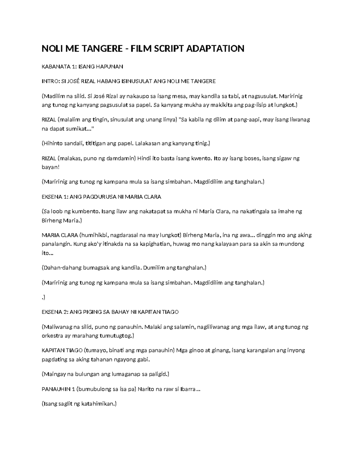 NOLI ME Tangere WPS Office - NOLI ME TANGERE - FILM SCRIPT ADAPTATION KABANATA 1: ISANG HAPUNAN ...