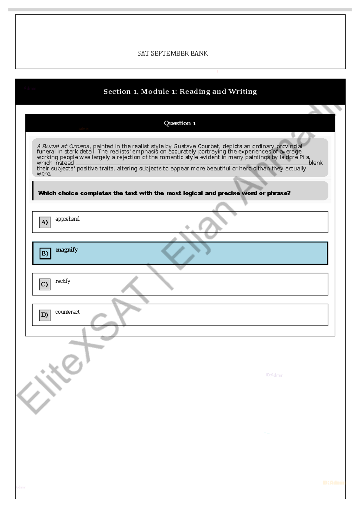 SAT SEPTEMBER BANK I Admin Section 1, Module 1: Reading and Writing ...