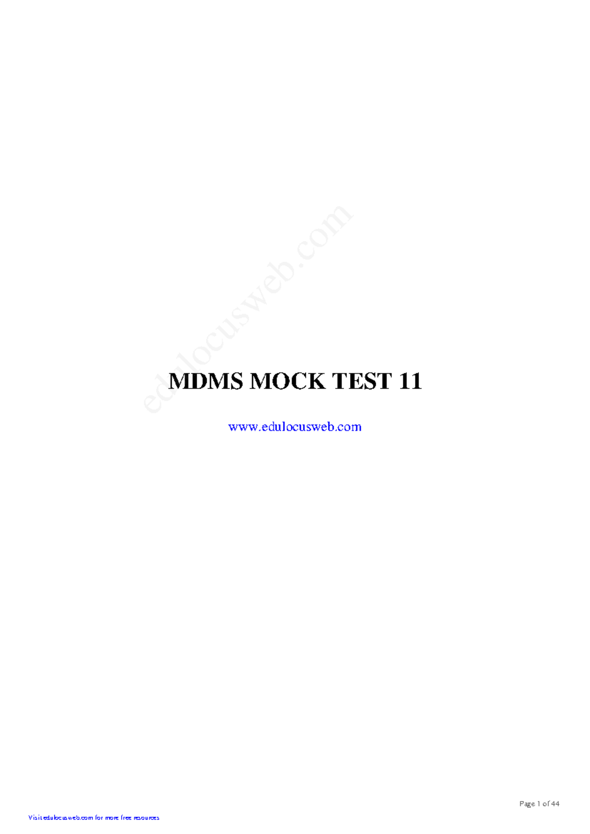 MDMS MOCK TEST 11: Comprehensive Review for Medicine Students - Studocu