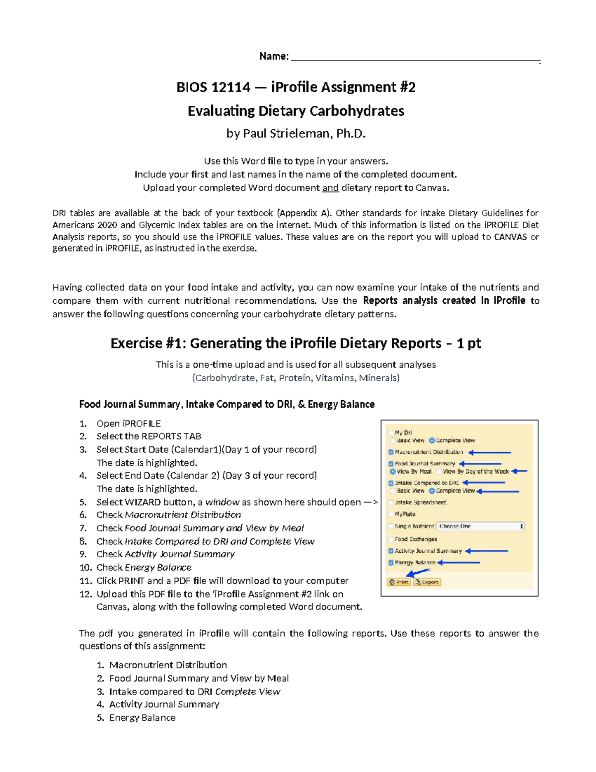 BIOS 12114 iProfile Assignment: Evaluating Dietary Carbohydrates - Studocu