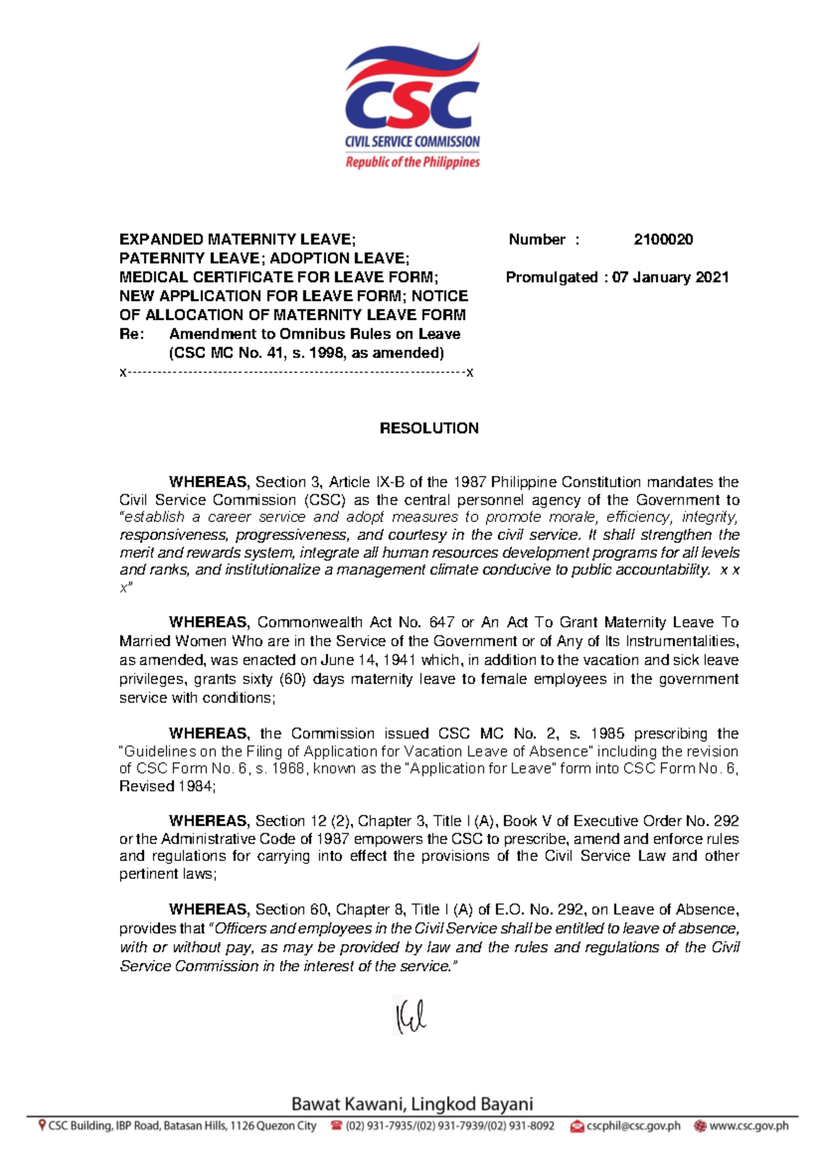 CSC-Resolution-No.-2100020-Expanded-Maternity-Paternity-Leaves-2021 ...
