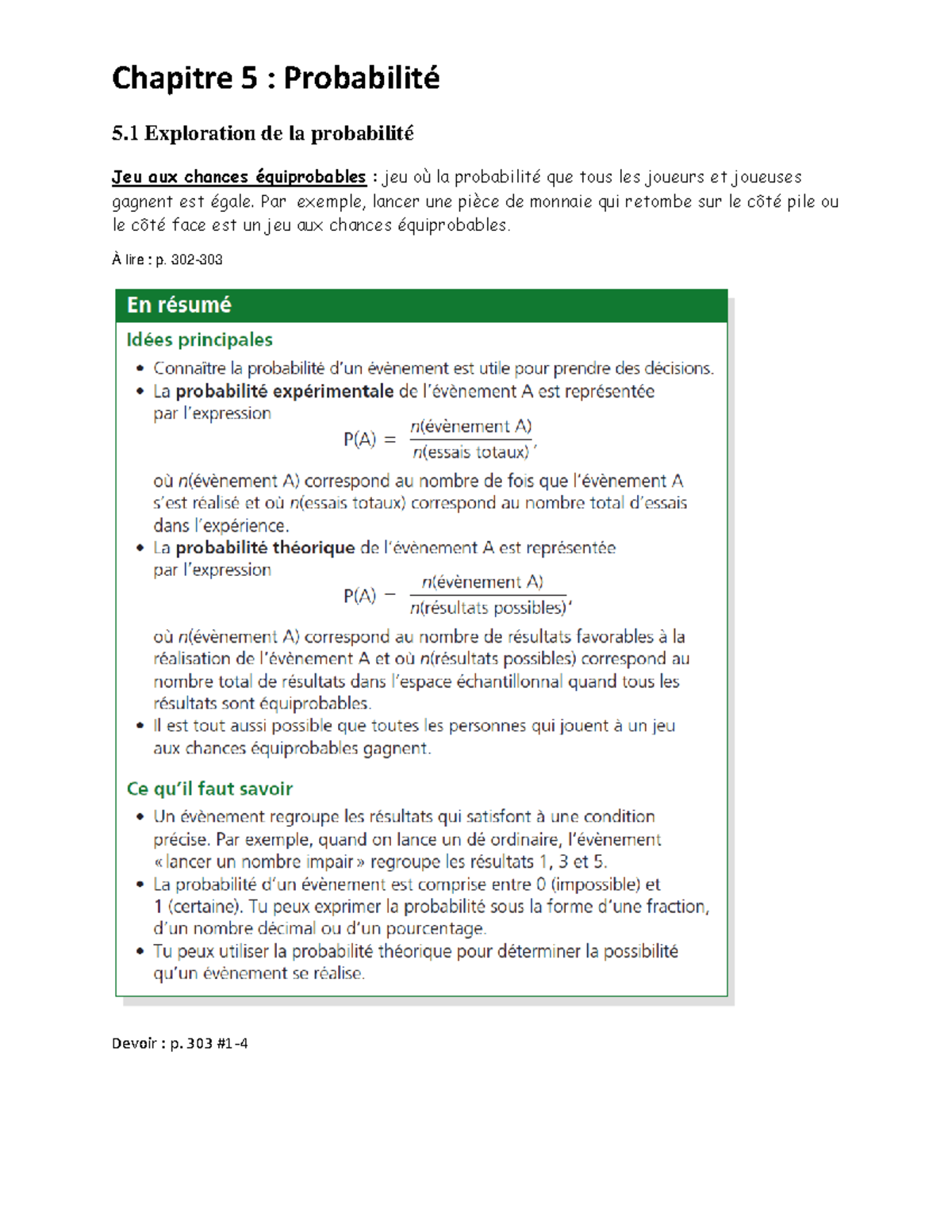 Probability notes for highschool. Grade 12 Math - Chapitre 5 ...