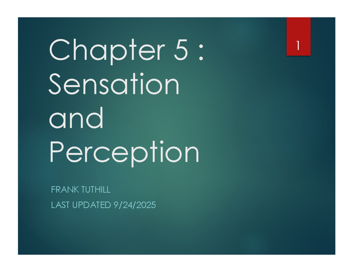 Chapter 5: Sensation and Perception Overview (Psych 101) - Studocu
