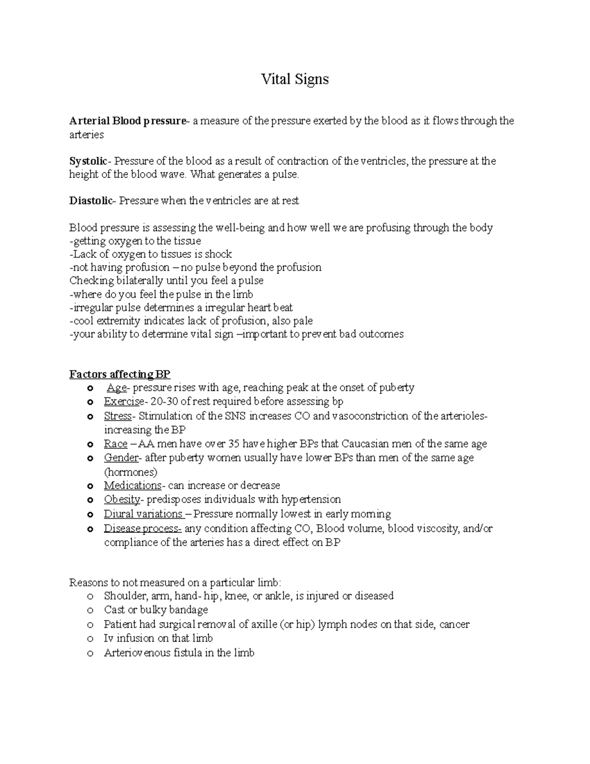 UNIT 1 Vital Signs and Assessment - Vital Signs Arterial Blood pressure ...