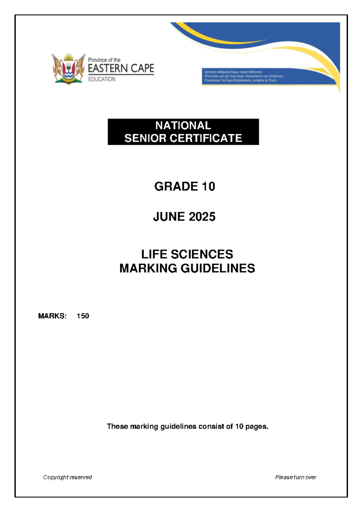 EC GR 10 LIFE SCIENCES JUNE 2025 MARKING GUIDELINES - Studocu