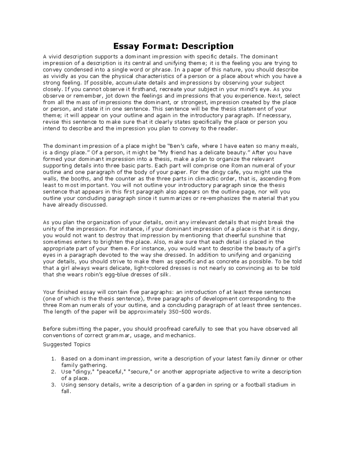 Descriptive Essay Writing Guide: Crafting with a Dominant Impression ...