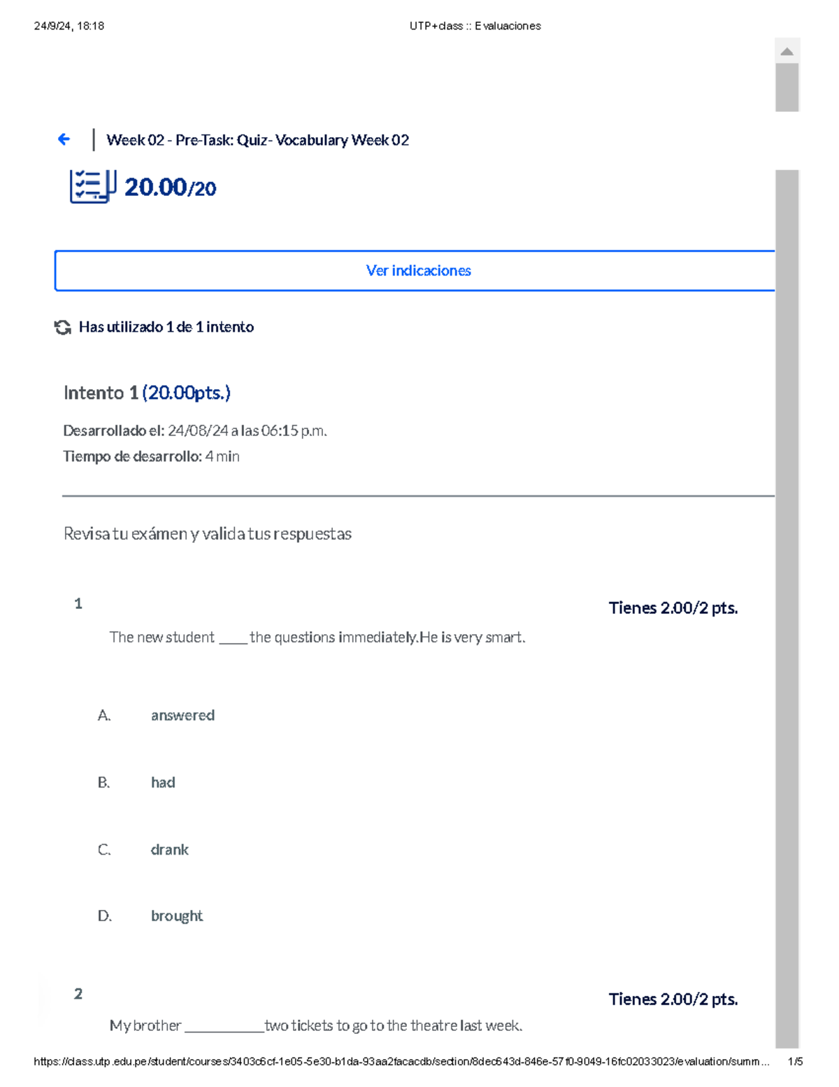 Ingles 4 - Week 02: Pre-Task Vocabulary Quiz Results - Studocu