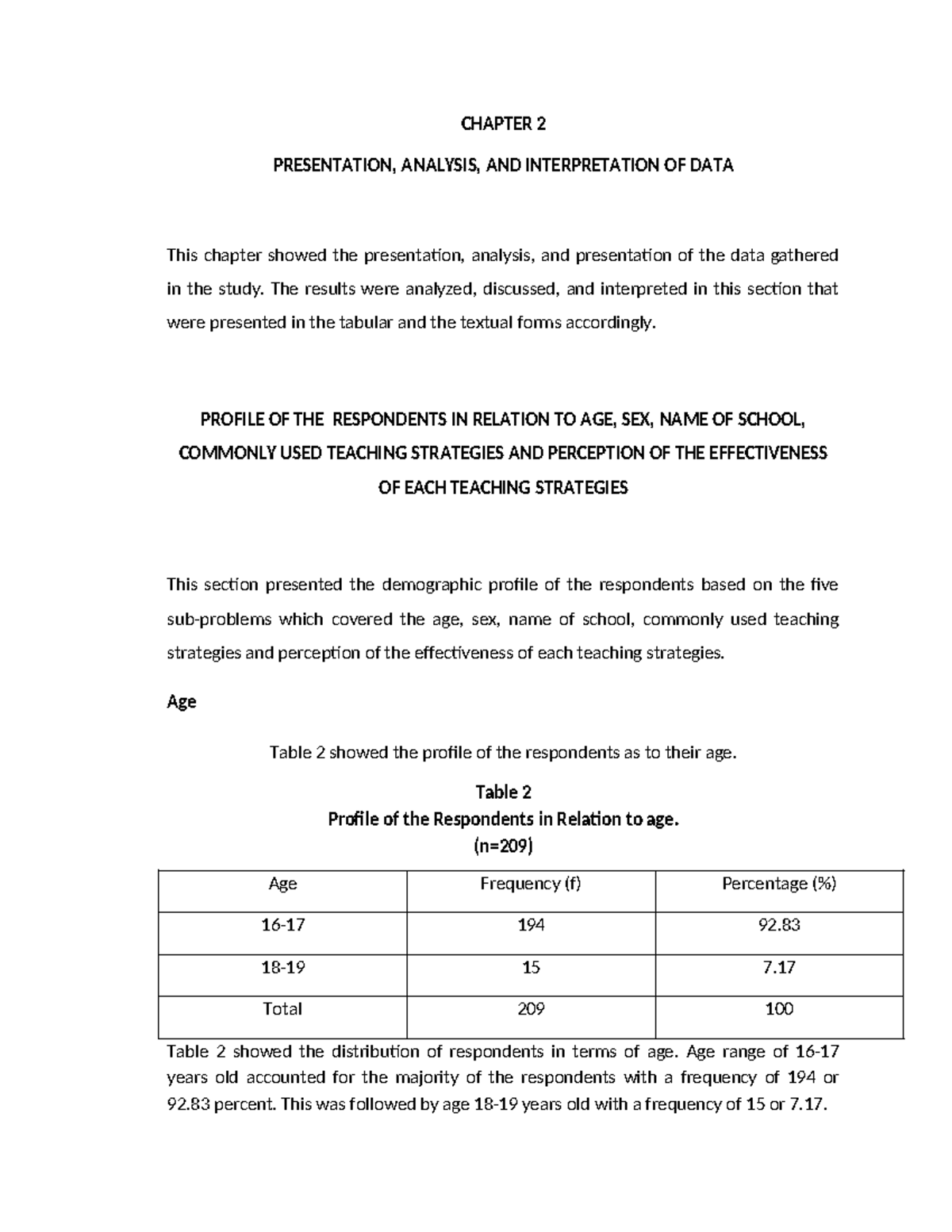 CHAPTER 2: DATA PRESENTATION, ANALYSIS, AND INTERPRETATION IN COOKERY ...