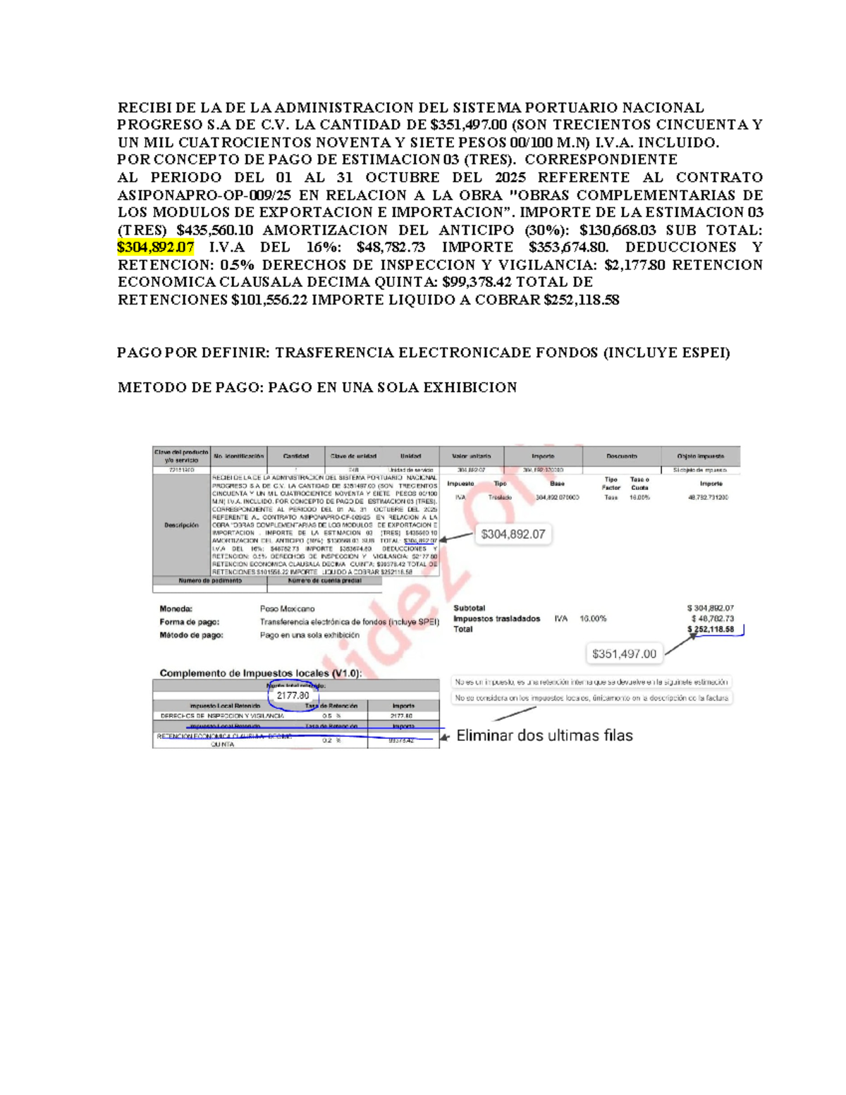 Modificación de Factura - Pago Estimación 03 - Contrato Obras - Studocu
