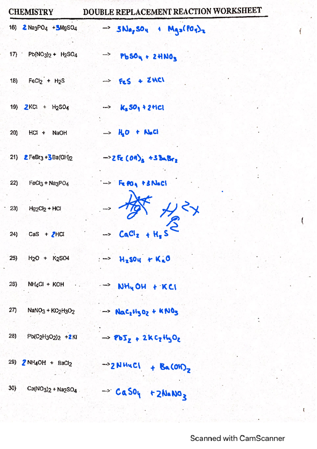 (C) 05-Chemistry Double Displacement Reaction Worksheet - Studocu