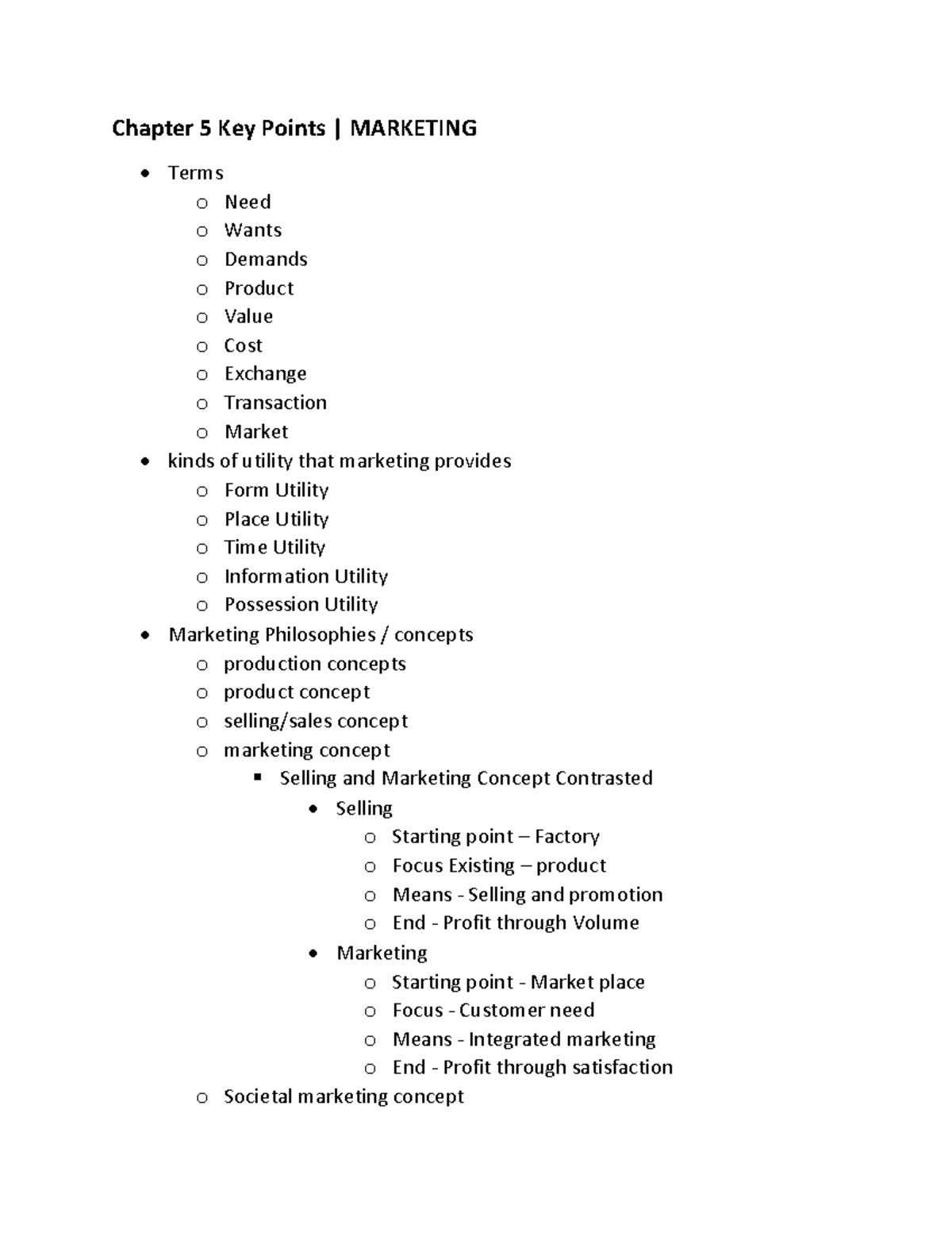 Chapter 5 Key Points: Marketing Concepts & Strategies - Studocu
