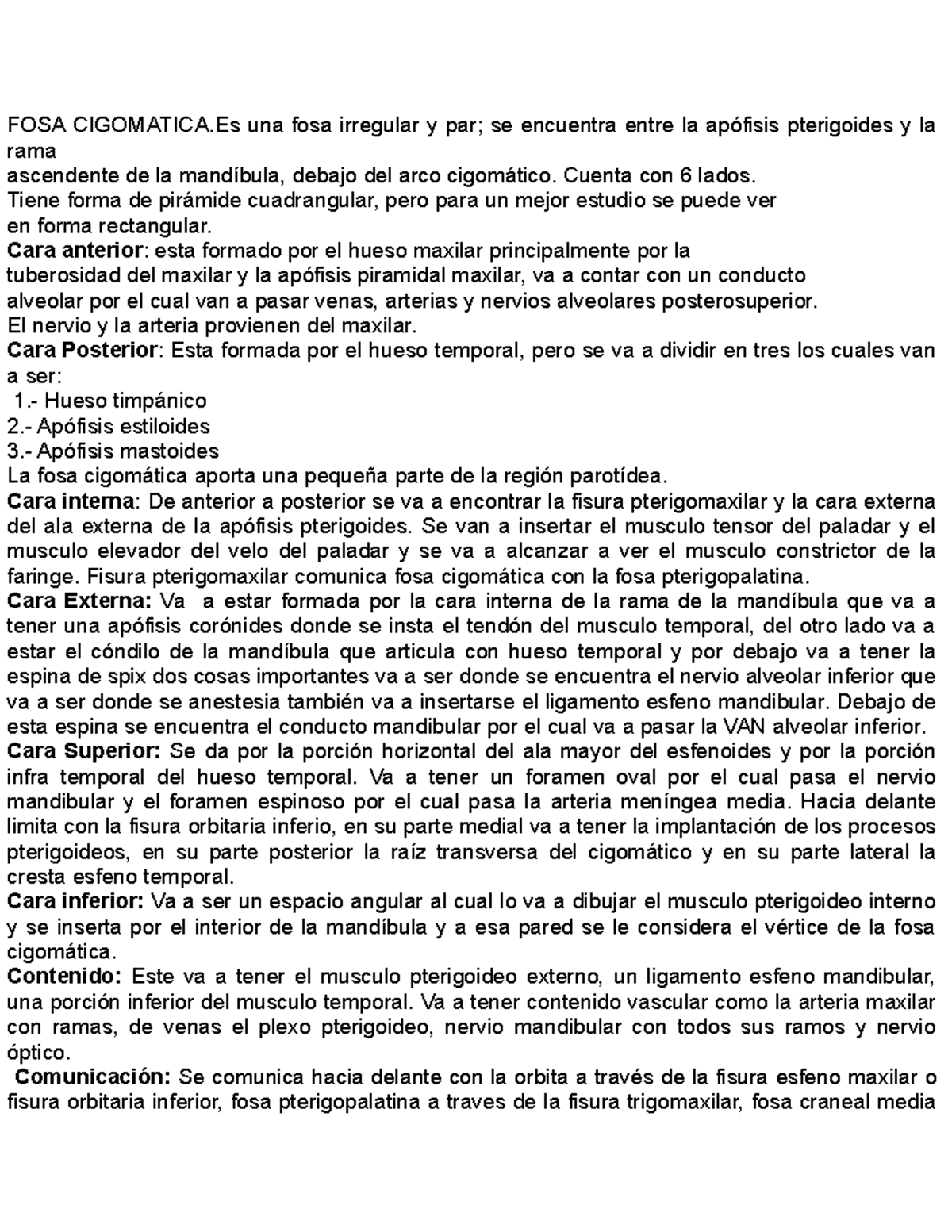 FOSA CIGOMATICA Y PTERIGOMAXILAR - Resumen de Anatomía Humana - Studocu