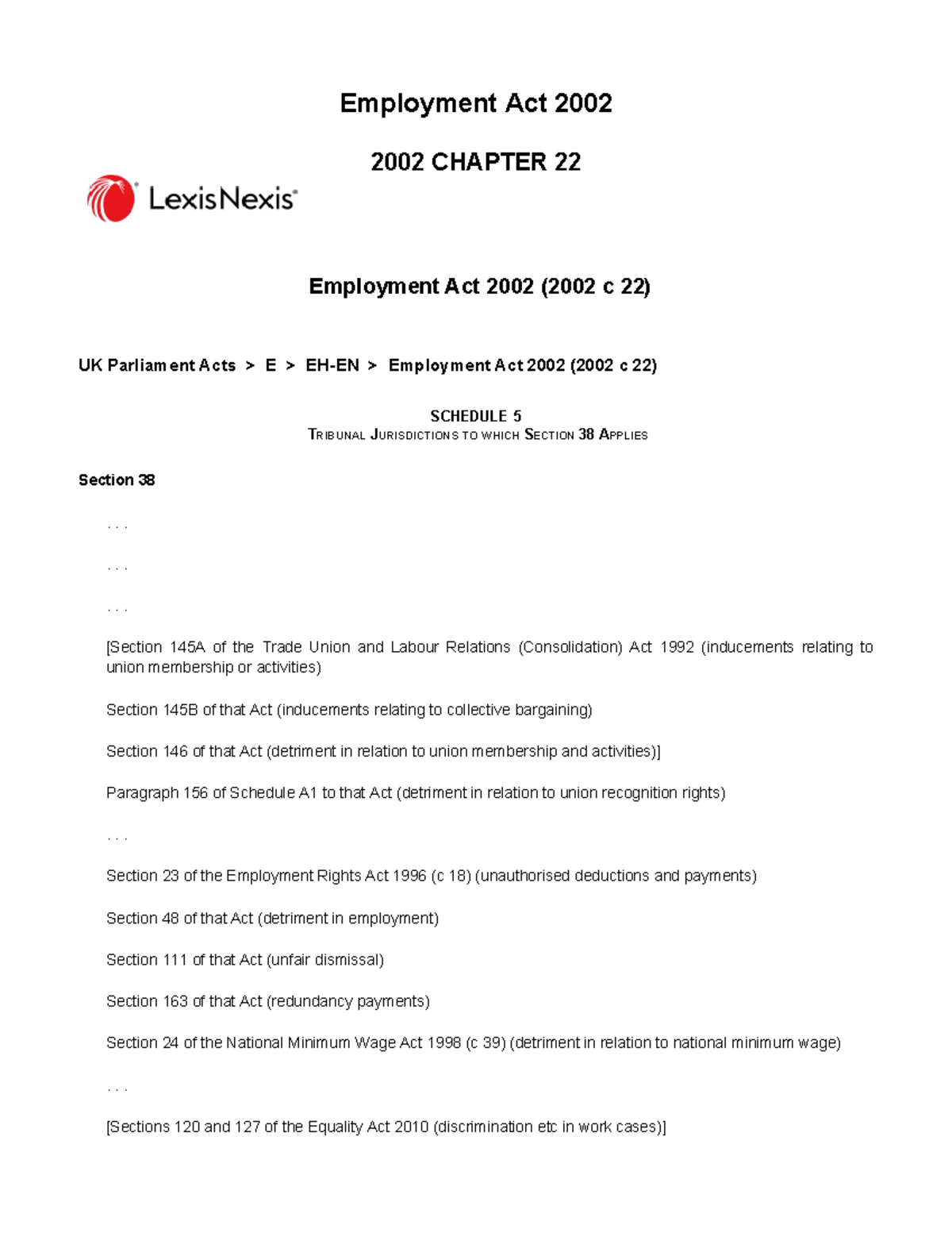 Employment Act 2002 - Schedule 5 Overview and Tribunal Jurisdictions ...